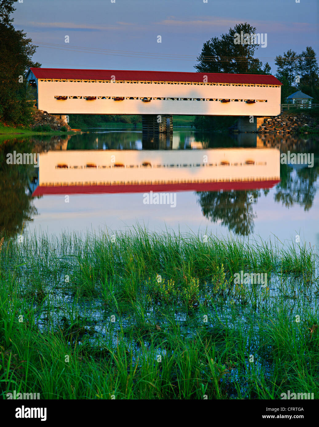 Cover Bridge over Matapedia River, Gaspesie Region, Quebec Stock Photo ...