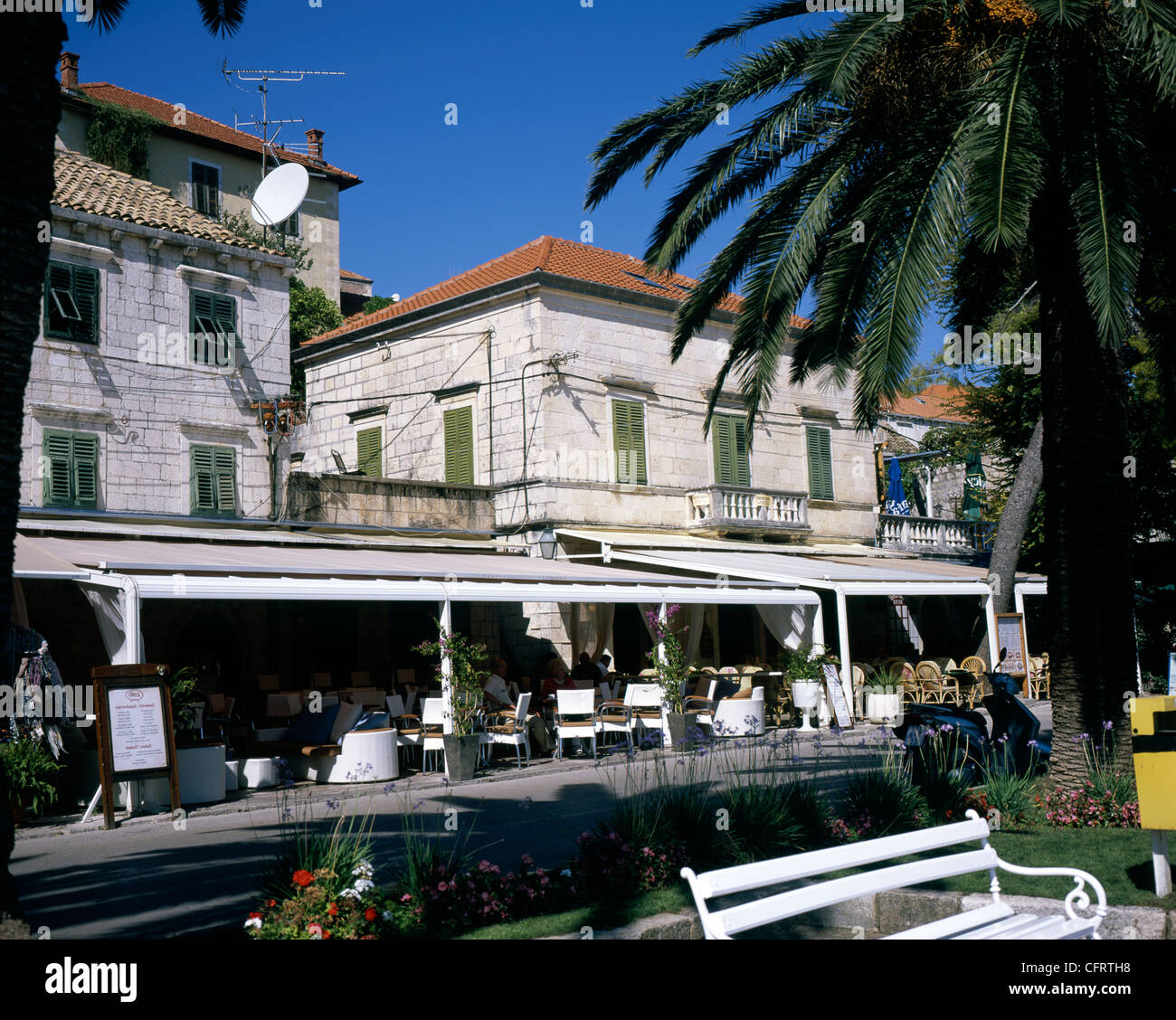 Shops restaurants and cafes by he seafront Cavtat Dalamatia Croatia ...