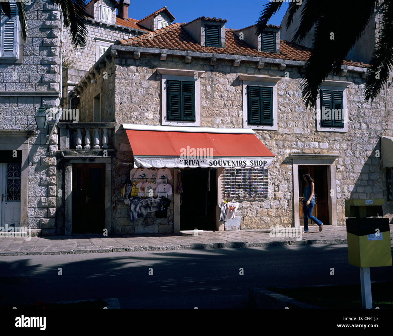 Shops restaurants and cafes by the seafront Cavtat Dalamatia Croatia ...
