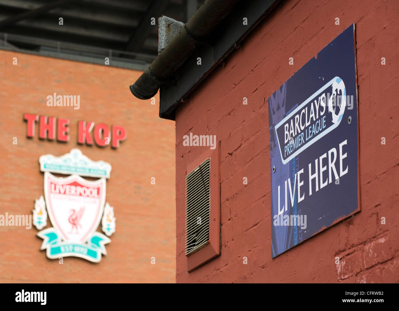 The Kop sign Anfield Liverpool england Barclays premier league football ...