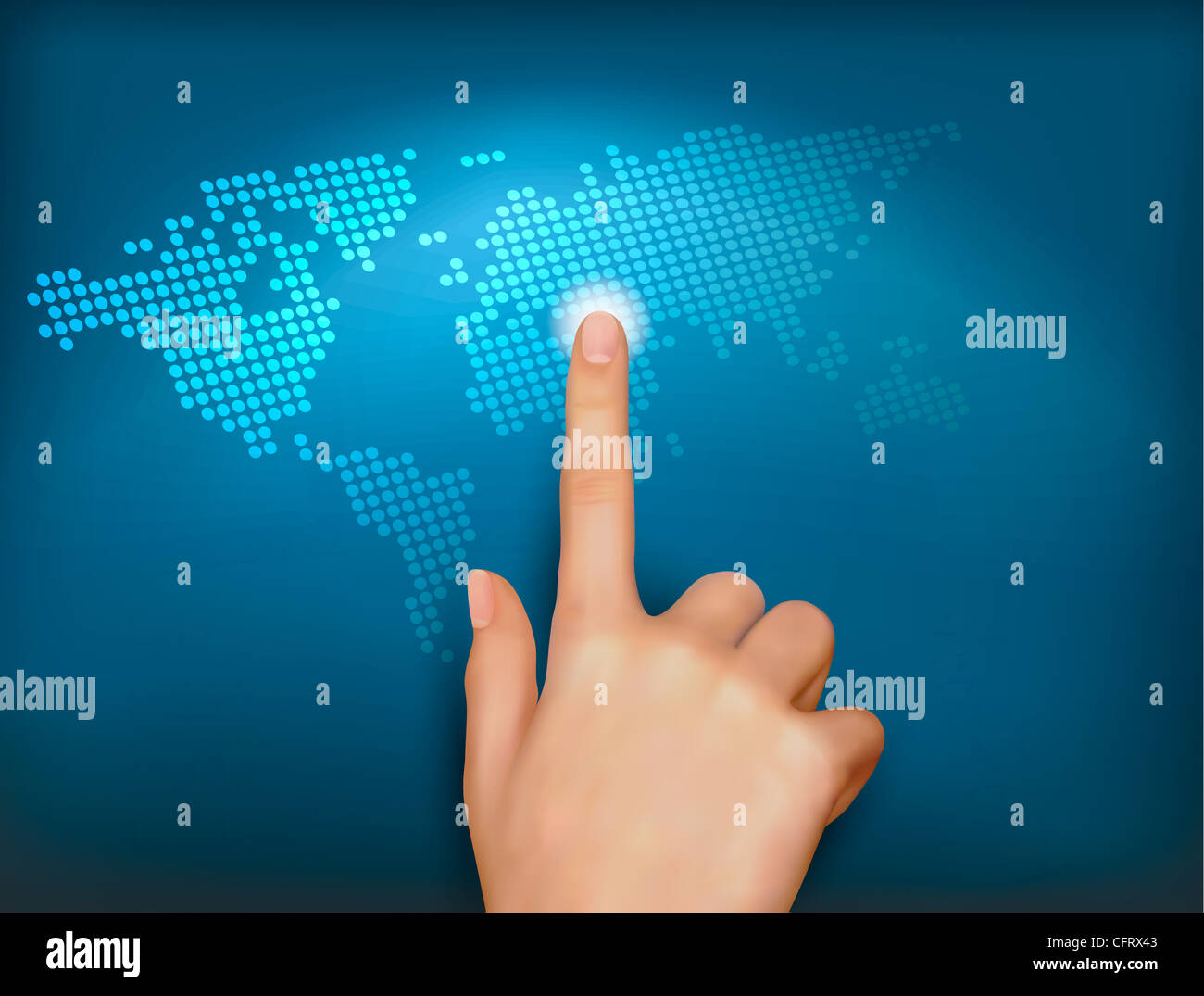 Finger touching world map on a touch screen Stock Photo - Alamy