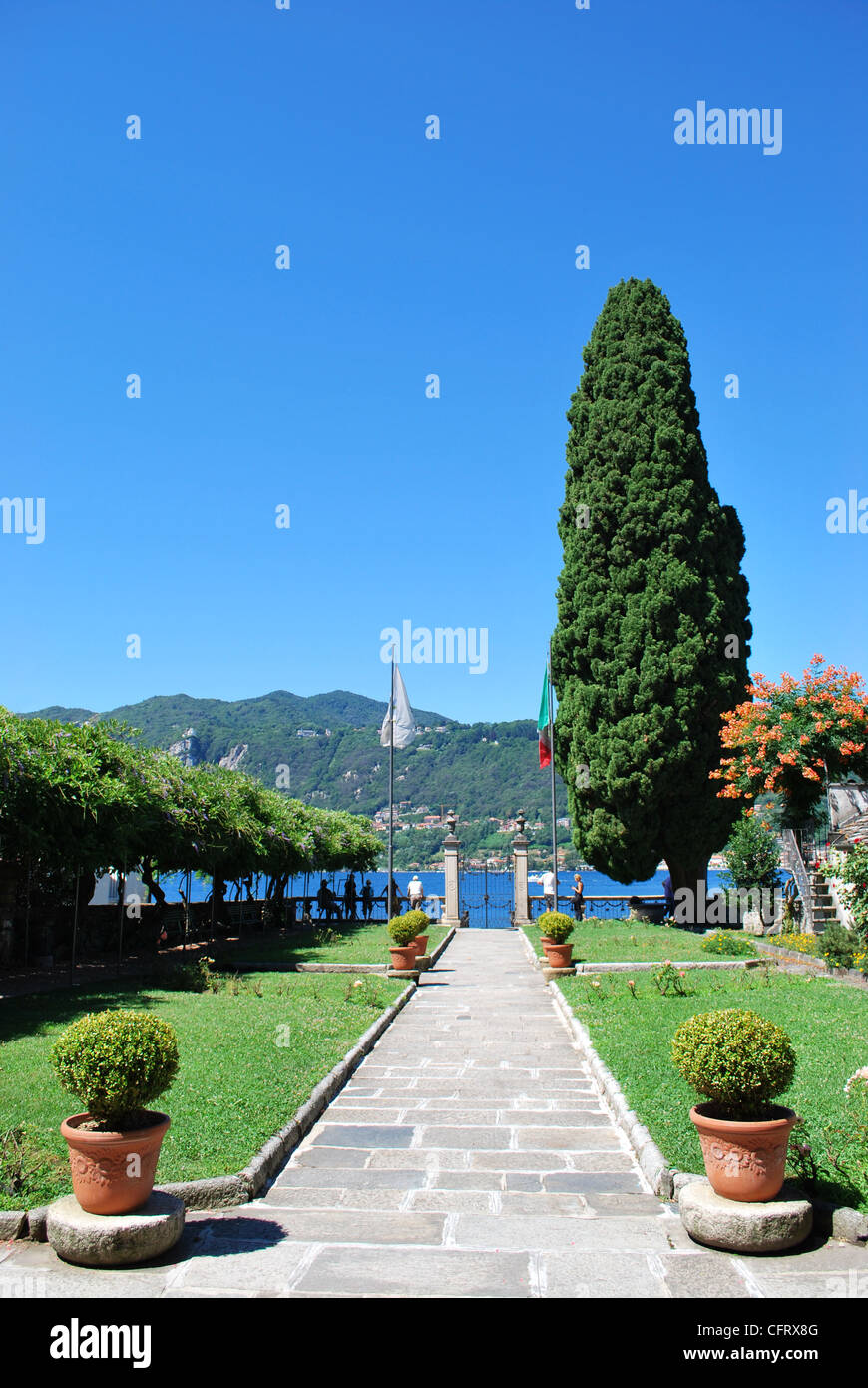 Public park in Orta San Giulio on Orta lake in a sunny day in summer ...