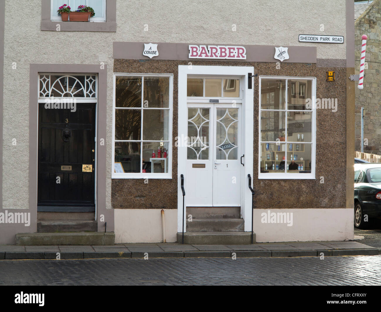 Old traditional style barber shop in Kelso, Scotland Stock Photo - Alamy