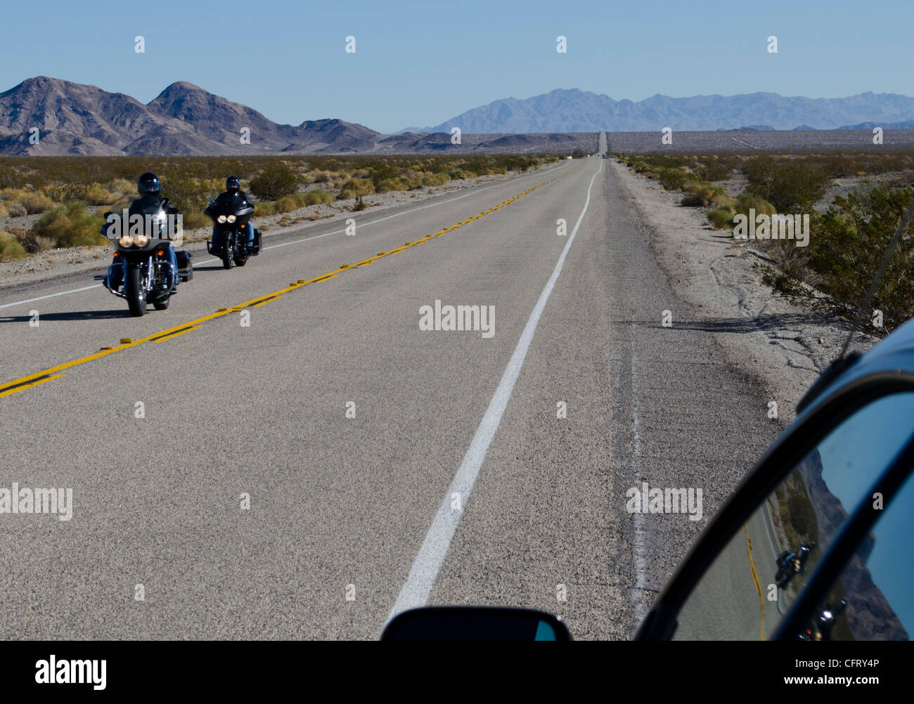 Rt 66, San Bernadino Co, CA, motocyclists on Mother Road Stock Photo ...