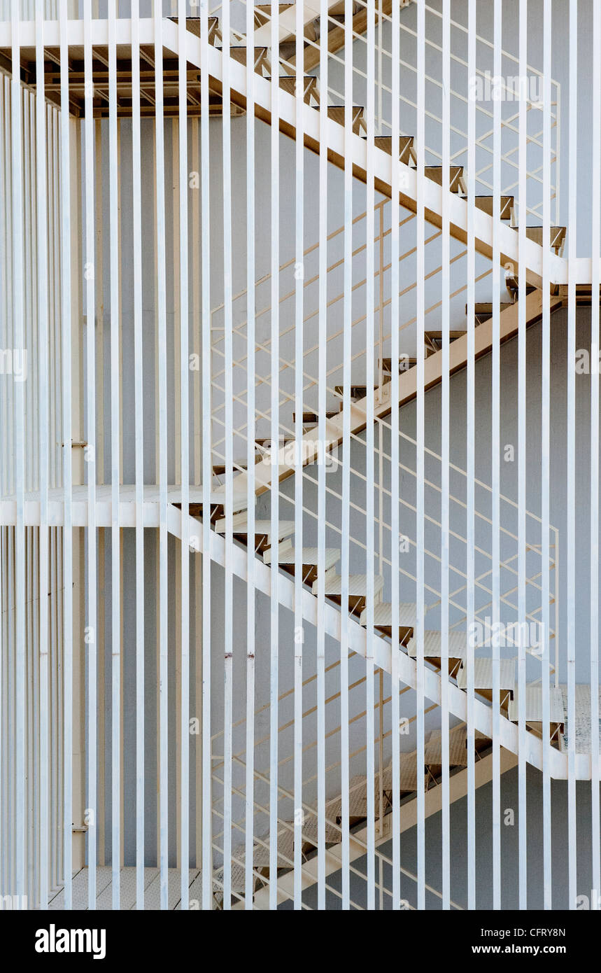 Outdoor stairway behind metal bars Stock Photo - Alamy