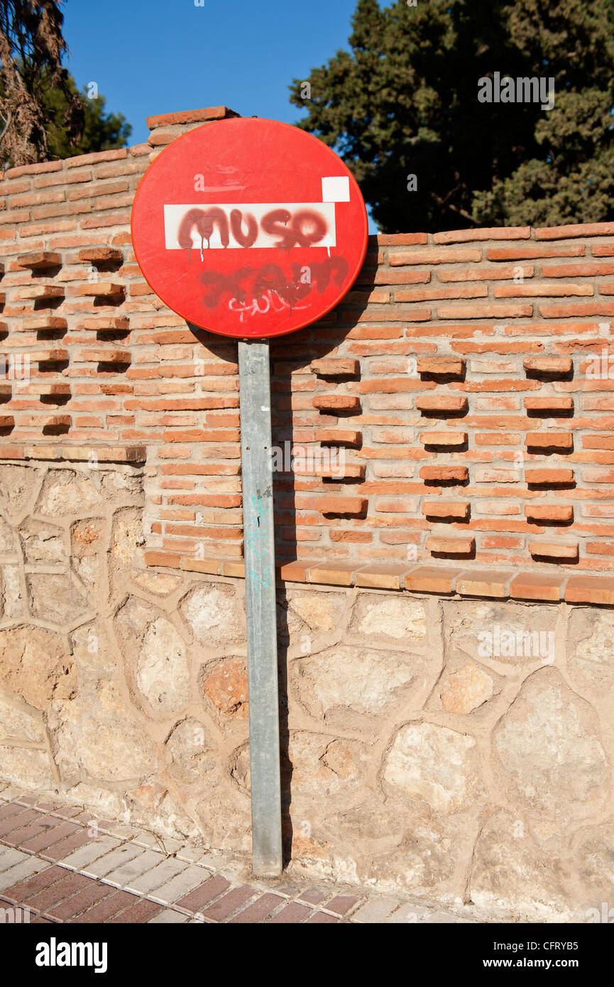 Graffiti on No Entry Sign Benalmadena Costa Del Sol Spain Stock Photo ...