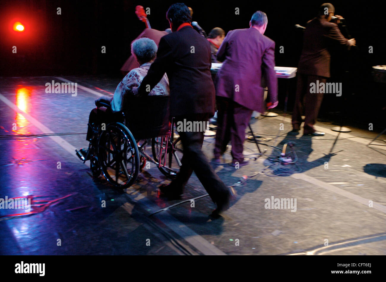 Joe Cuba is wheeled on stage to perform in a concert. Mt. Sinai ...