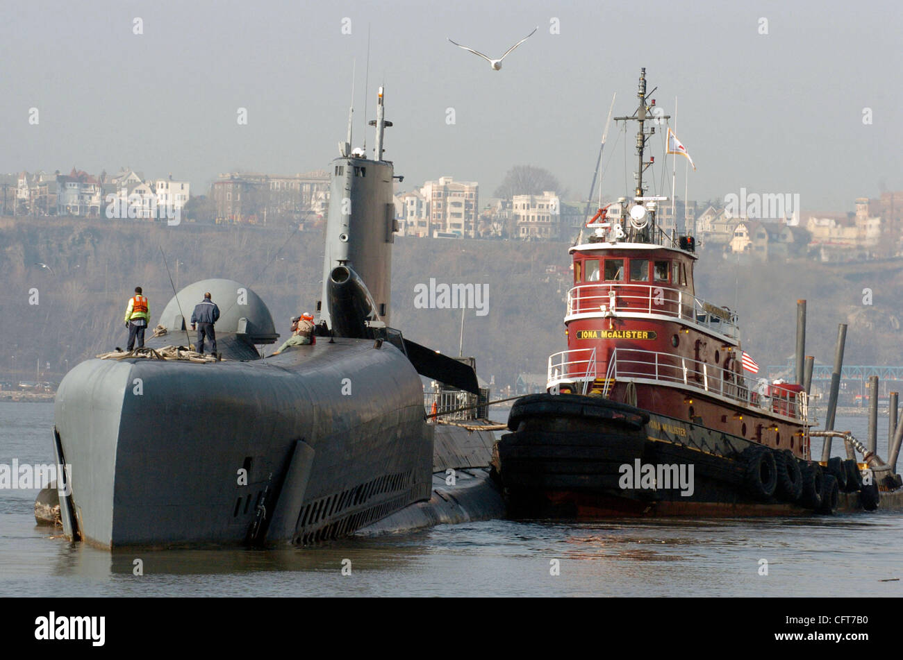 The Intrepid Sea, Air & Space Museum's Growler Submarine is towed down ...