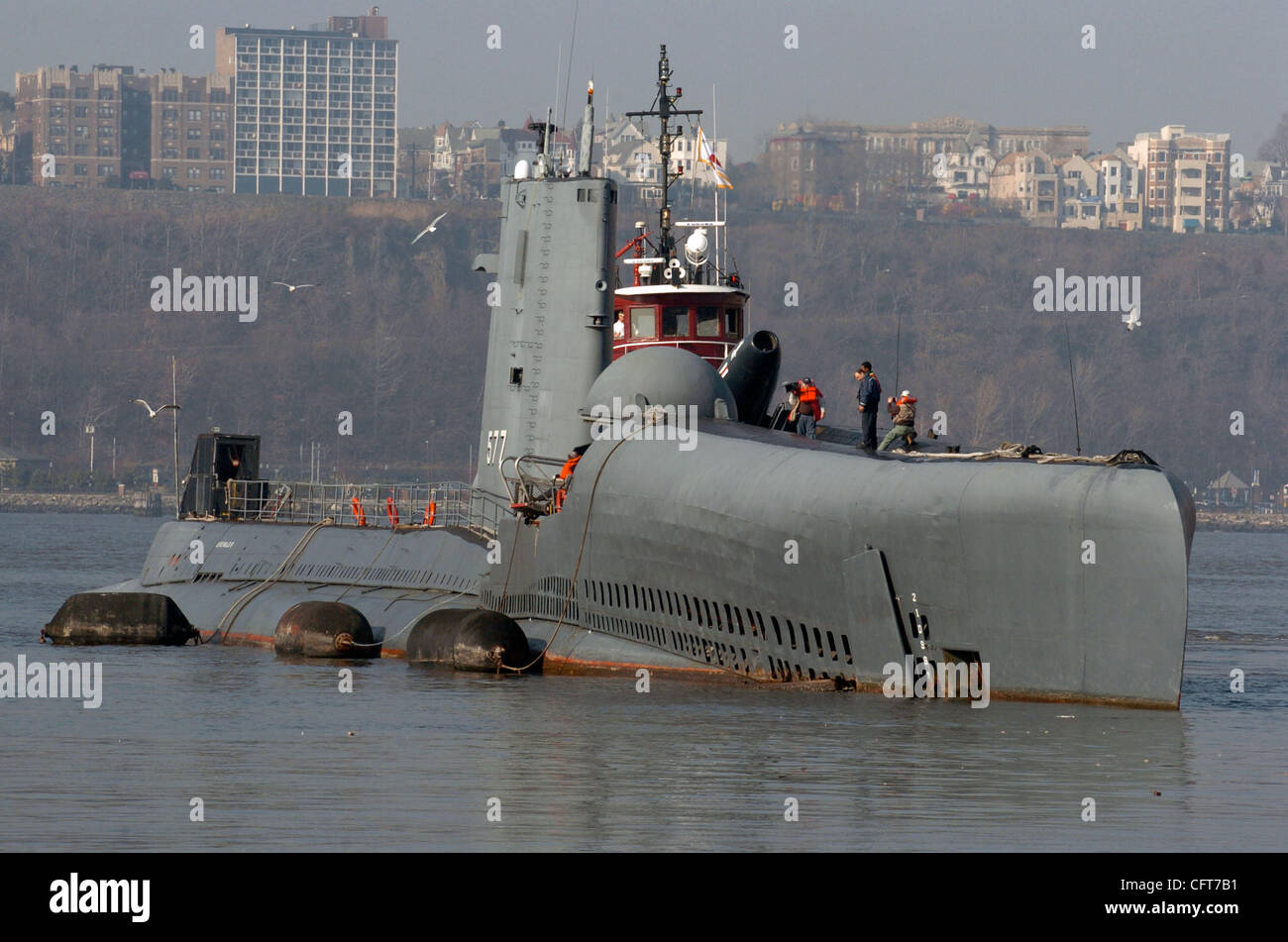 The Intrepid Sea, Air & Space Museum's Growler Submarine is towed down ...