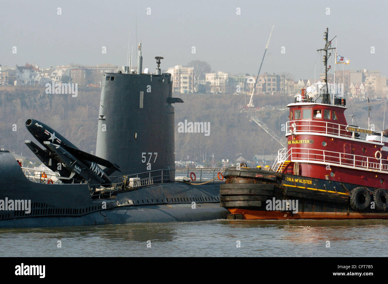 The Intrepid Sea, Air & Space Museum's Growler Submarine is towed down ...