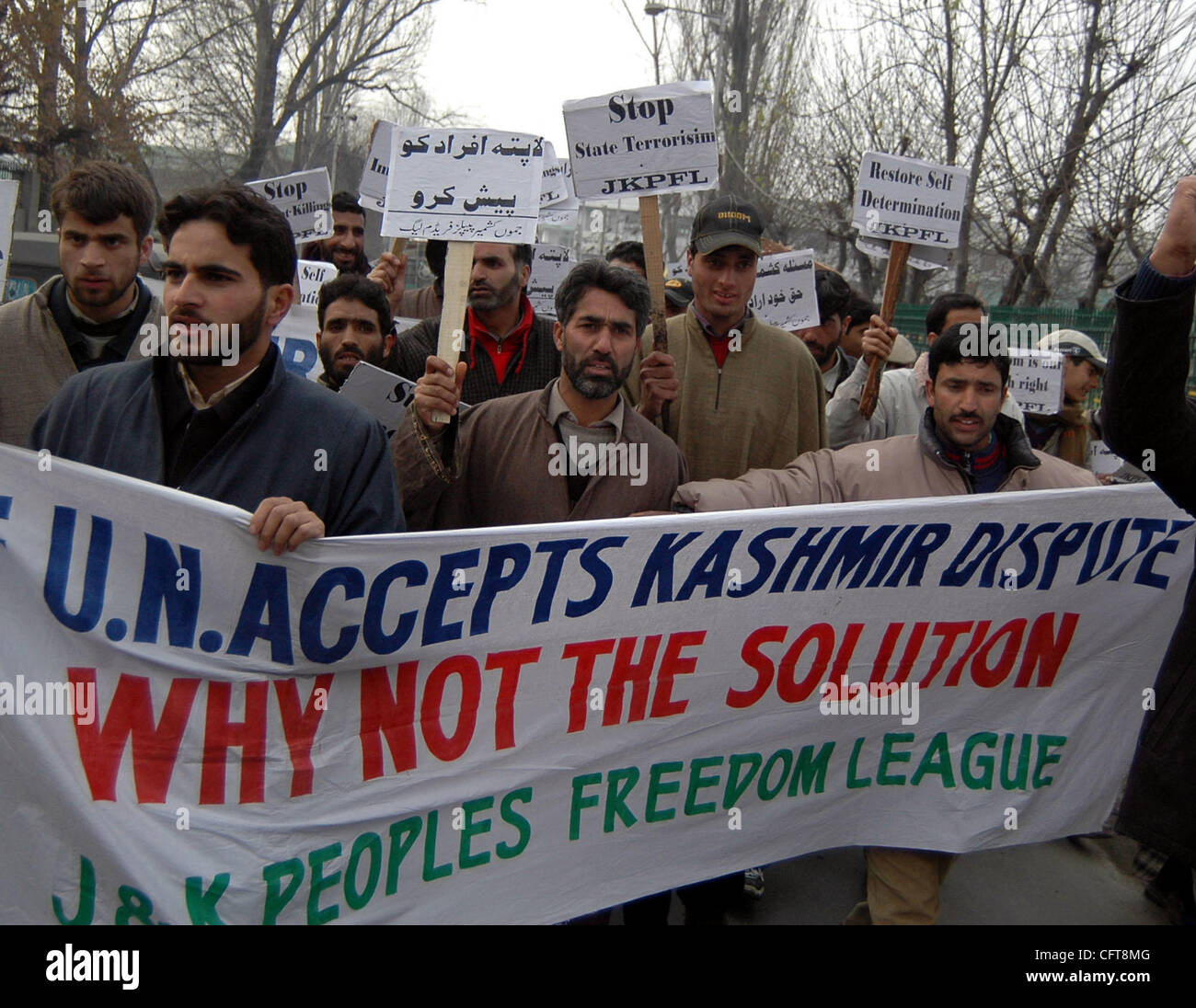 Supporters of jammu and kashmir freedom league protest against the ...