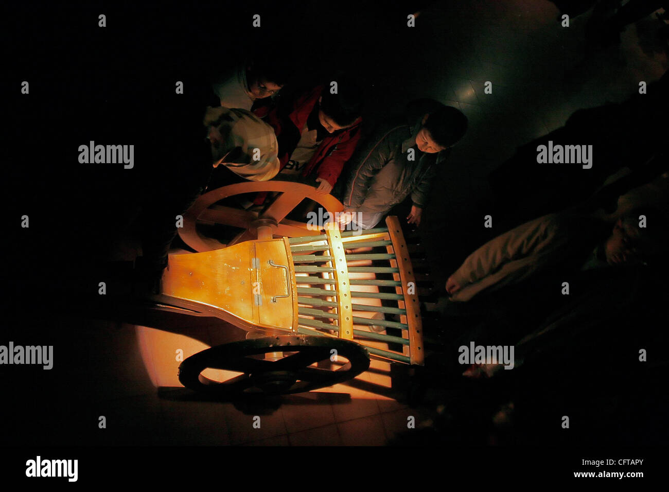 A life-size working model of Leonardo Da Vinci's machine gun is shown ...