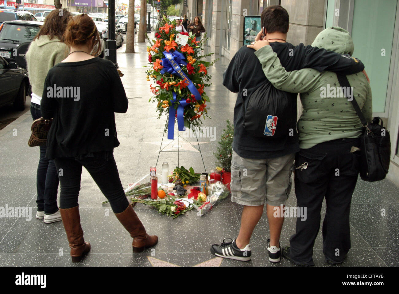 Dec 26, 2006; Hollywood, CA, USA; Flowers mark singer James Brown's ...