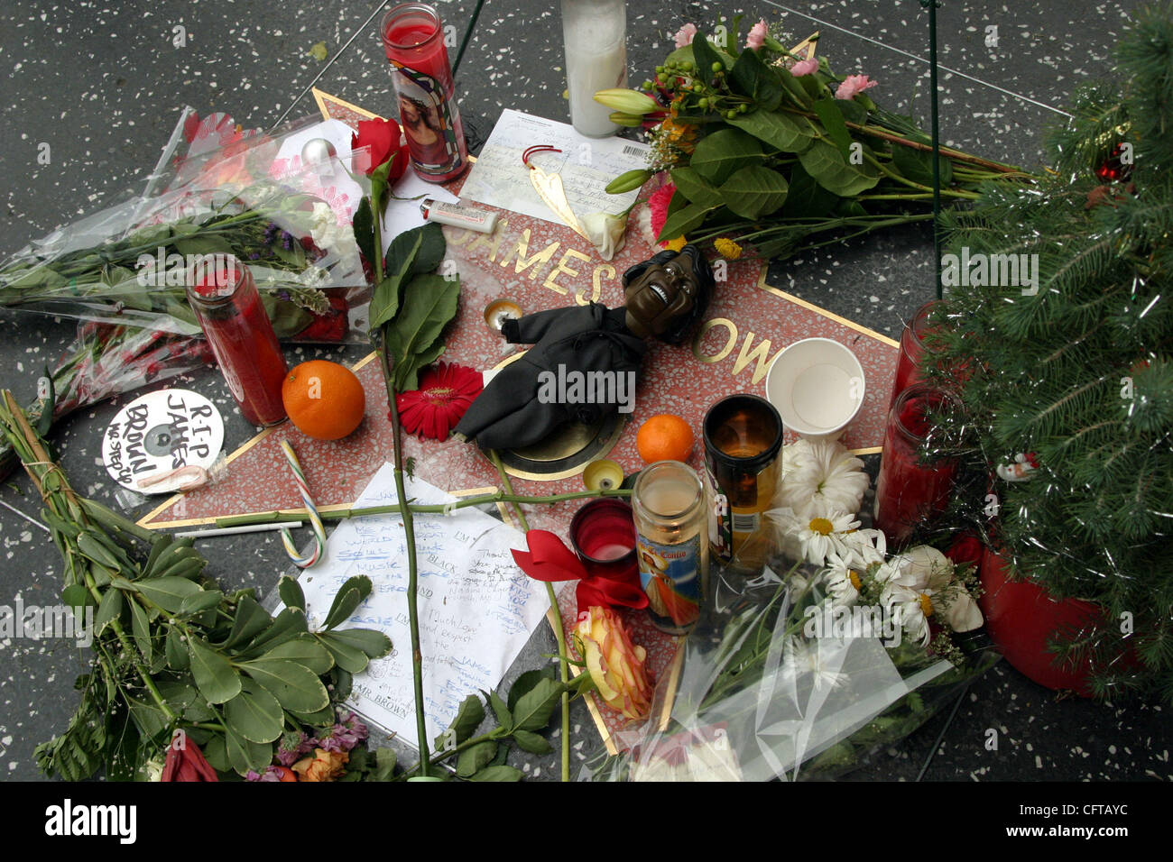 Dec 26, 2006; Hollywood, CA, USA; Flowers mark singer James Brown's ...