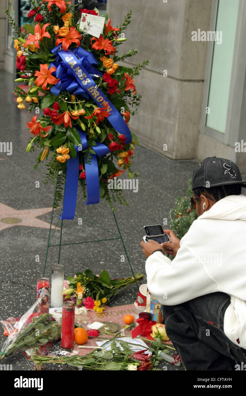Dec 26, 2006; Hollywood, CA, USA; Flowers mark singer James Brown's ...