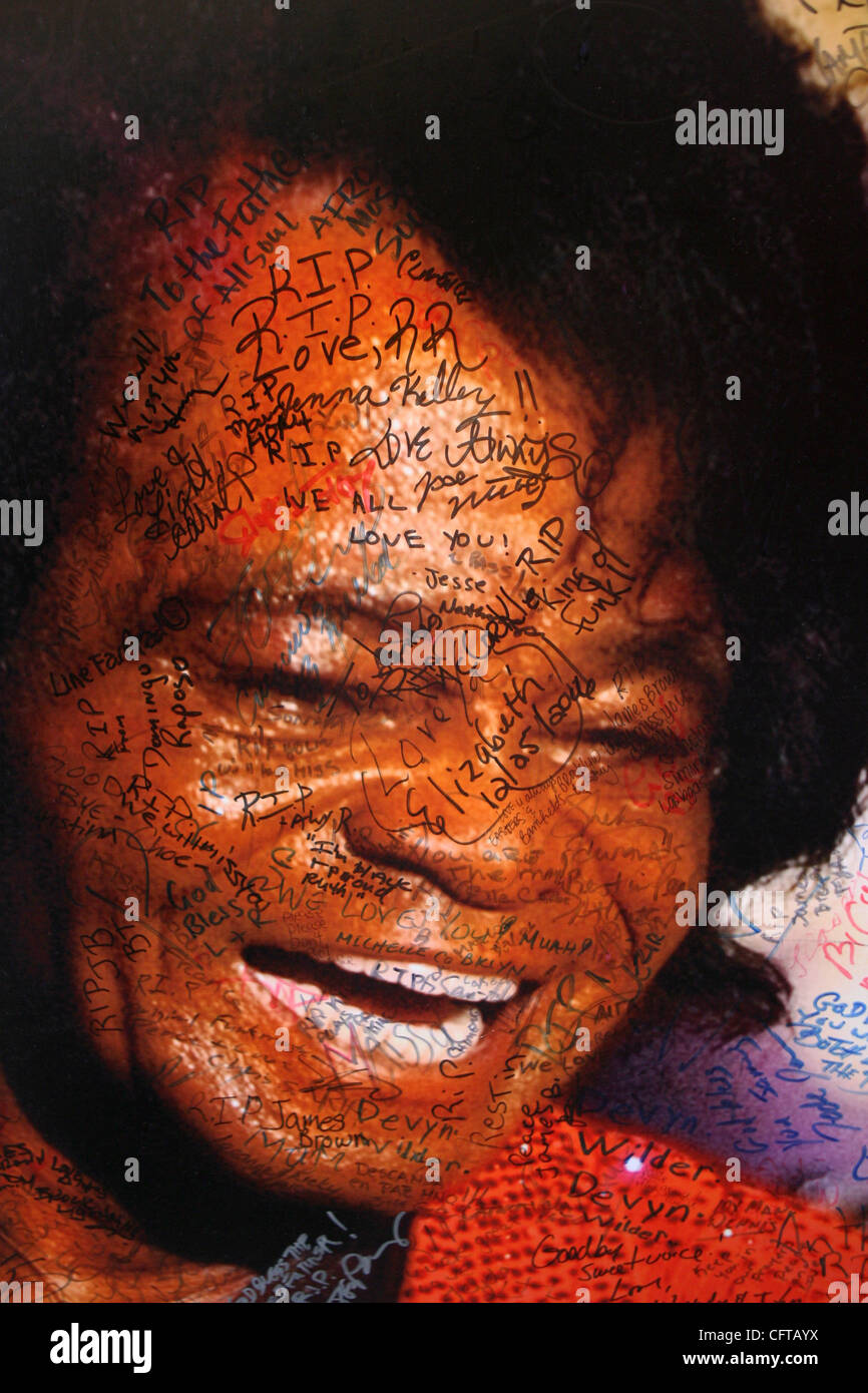 Detail Of The James Brown Show Appearance Poster Signed By Passersby On Times Sq In Manhattan