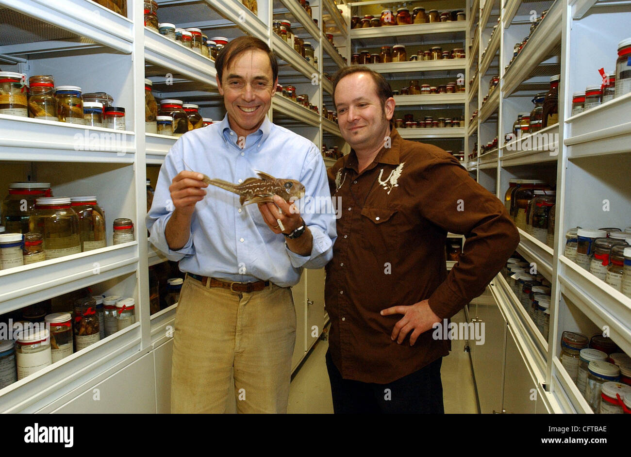 Drs. John McCosker and Doug Long hold a Chimaera Hydrolagus mccosker, a ...