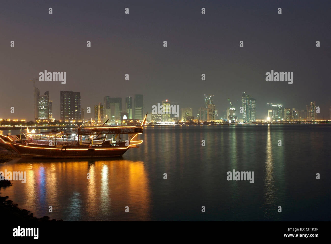 DOHA / CAPITAL of QATAR January 2007 Night view of downtown Doha from ...