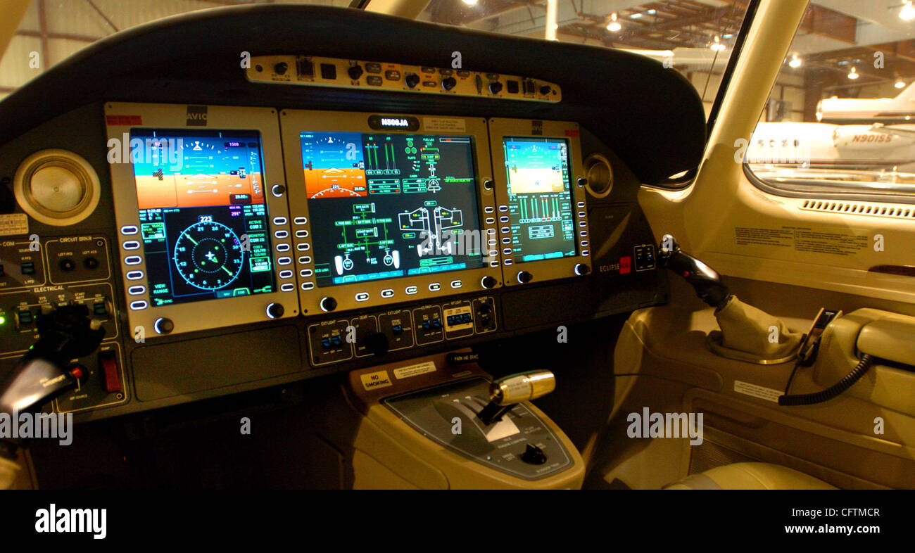 Detail shot of the digital instrument panel in Eclipse Aviation's new ...