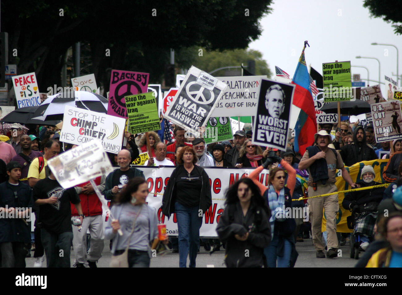 Jan 27, 2007; Los Angeles, CA, USA; Thousands of protesters march and ...