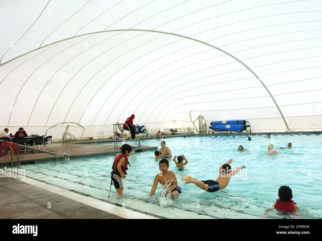 Kids play in Antioch WaterPark's domed pool in Antioch, Calif. on ...