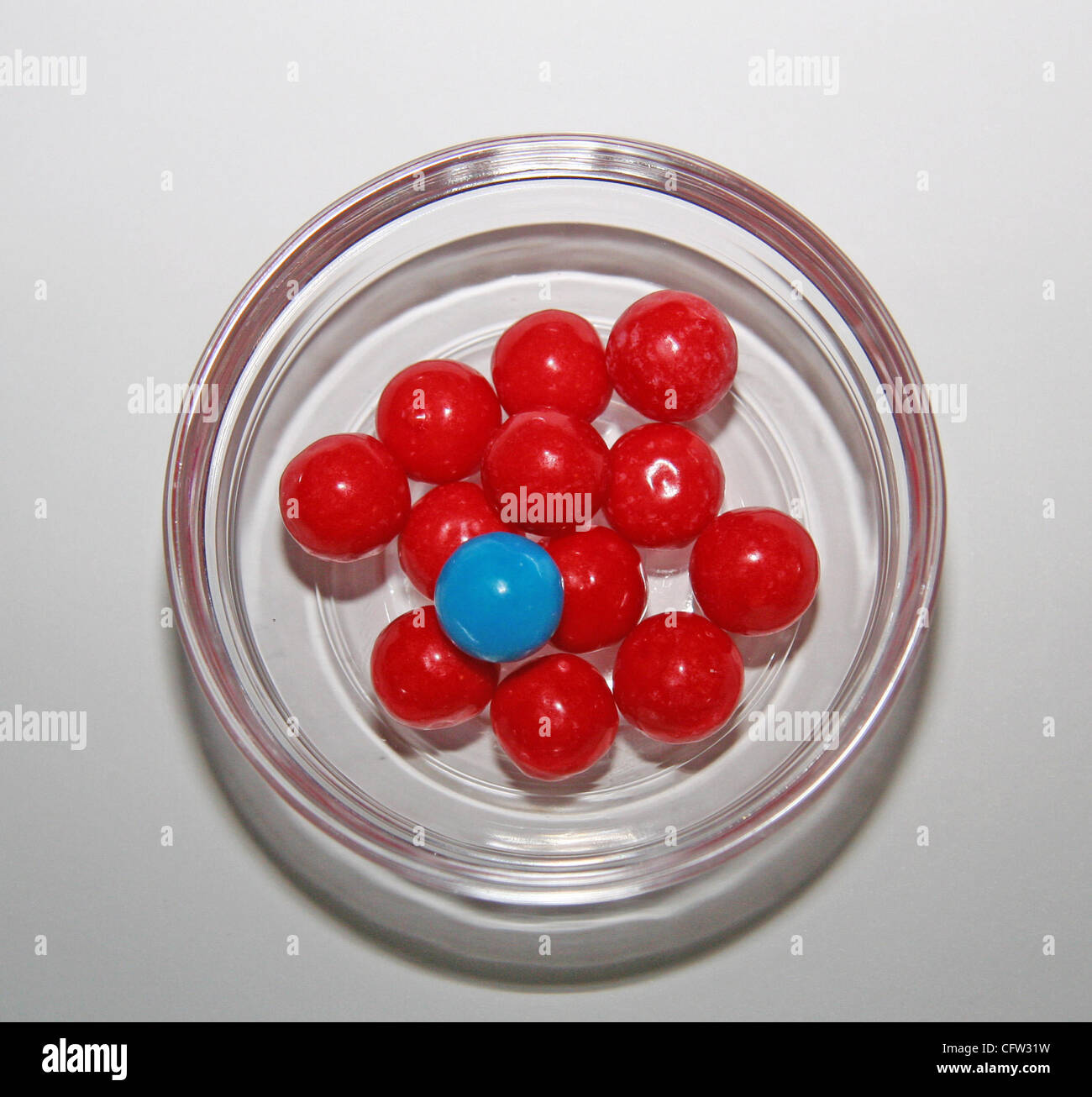 Feb 02, 2007; Newport Beach, CA, USA; A bowl of red gumballs and one ...