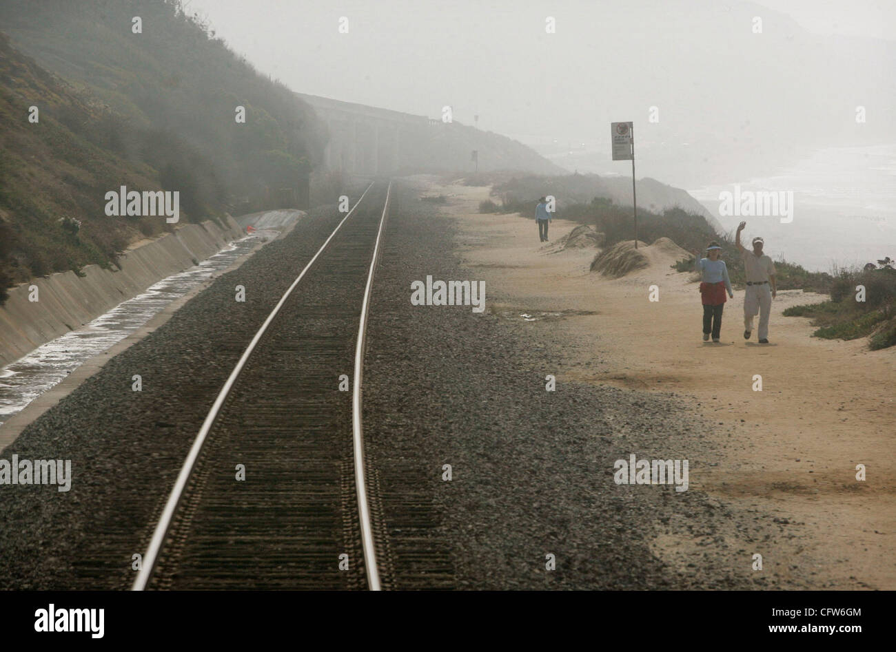FEBRUARY 7, 2007, DEL MAR, CA, USA , Walkers waved from a pathway next ...