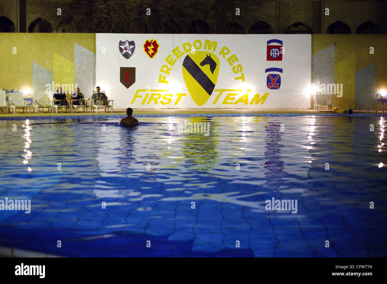 Feb 09, 2007 - Baghdad, IRAQ - A US soldier swims in a pool on the ...