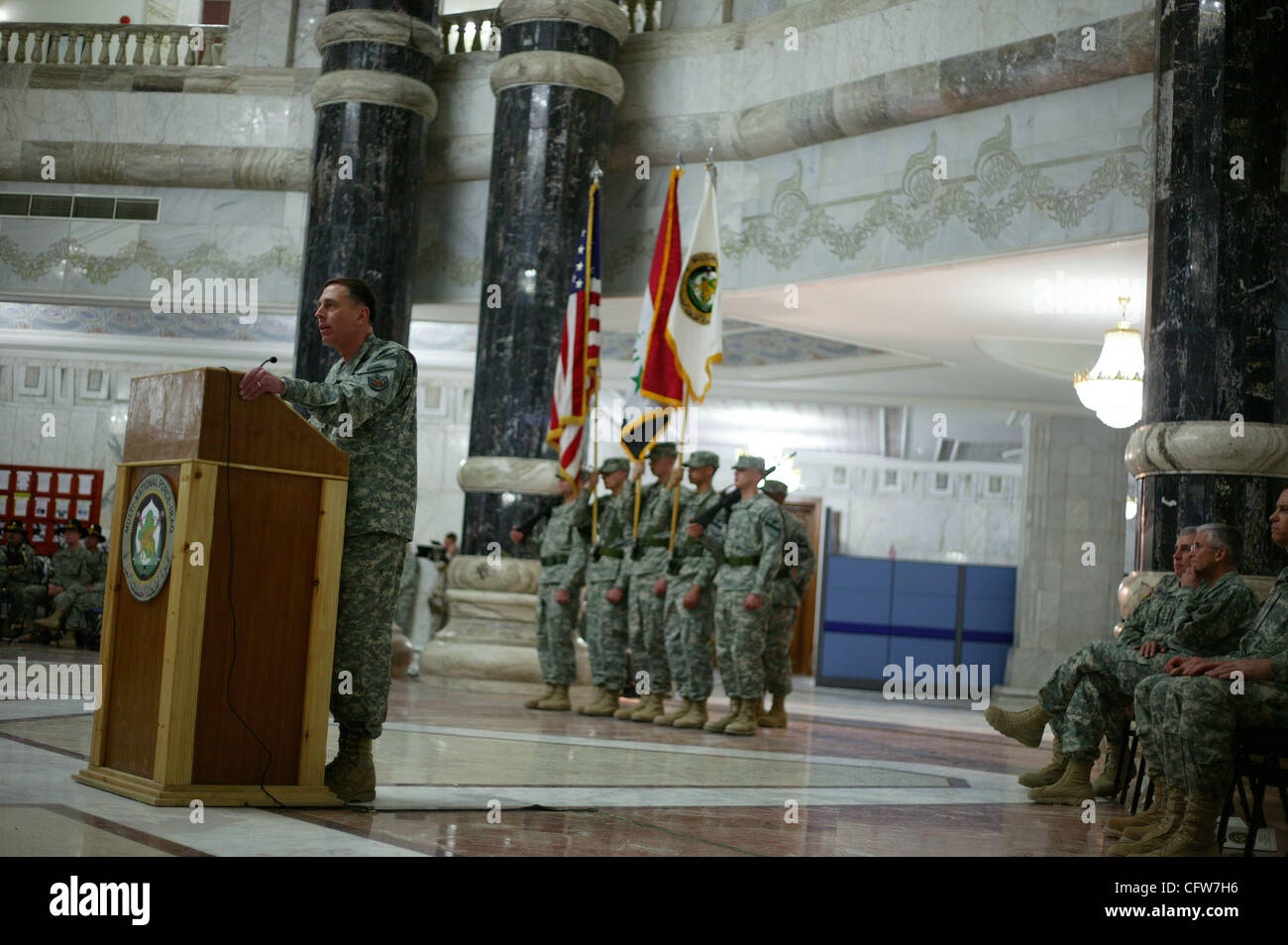 General David Petraeus speaks to coalition and Iraqi forces as he ...