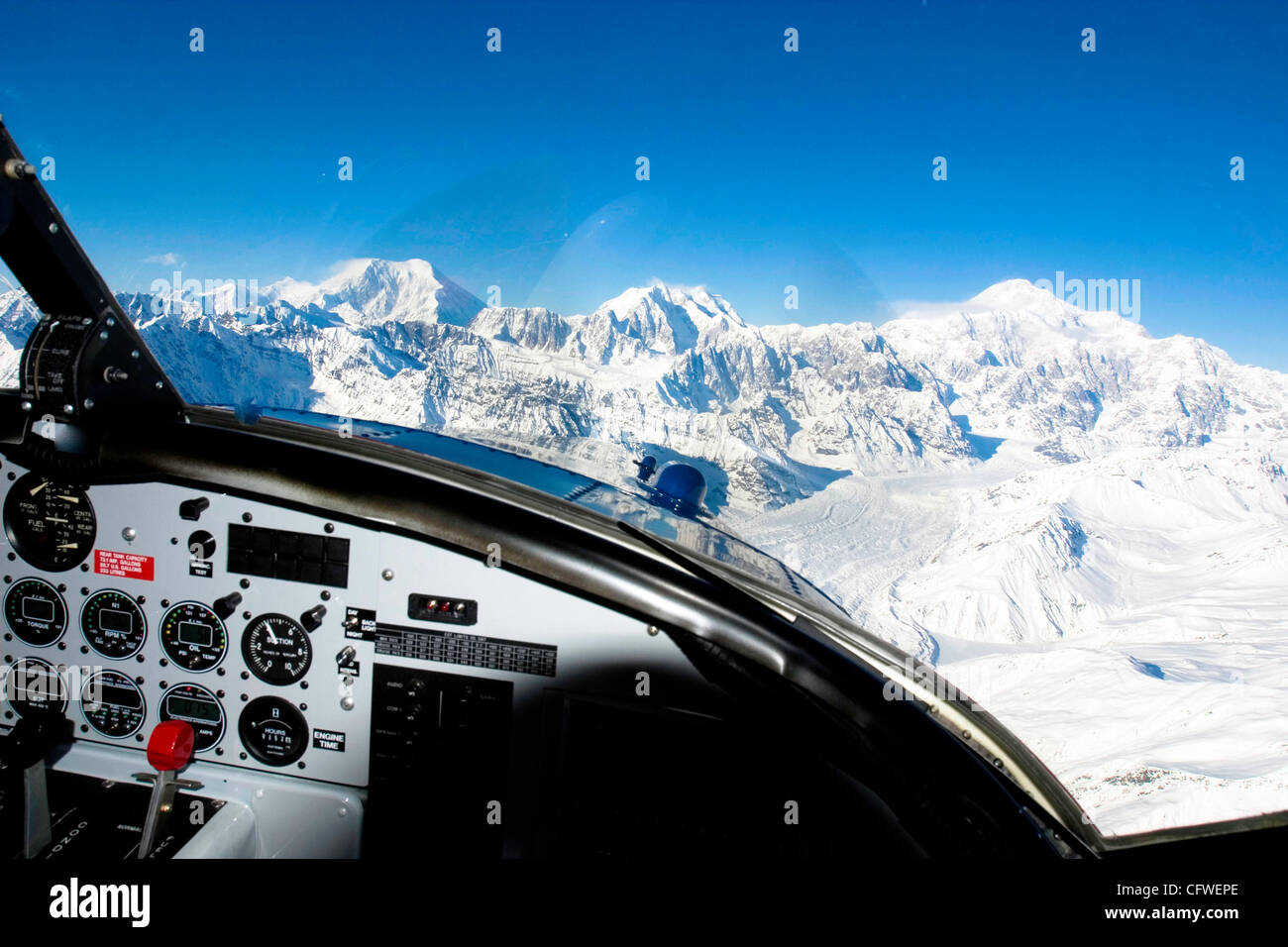 The view from the cockpit of the Talkeetna Air Taxi of Mt. McKinley and ...