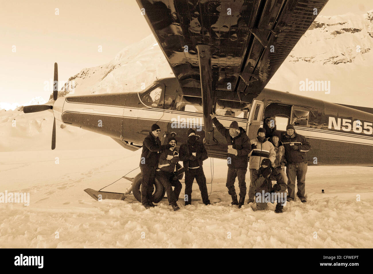 Bill Scannell's party pose before the Talkeetna Air Taxi on the Ruth ...