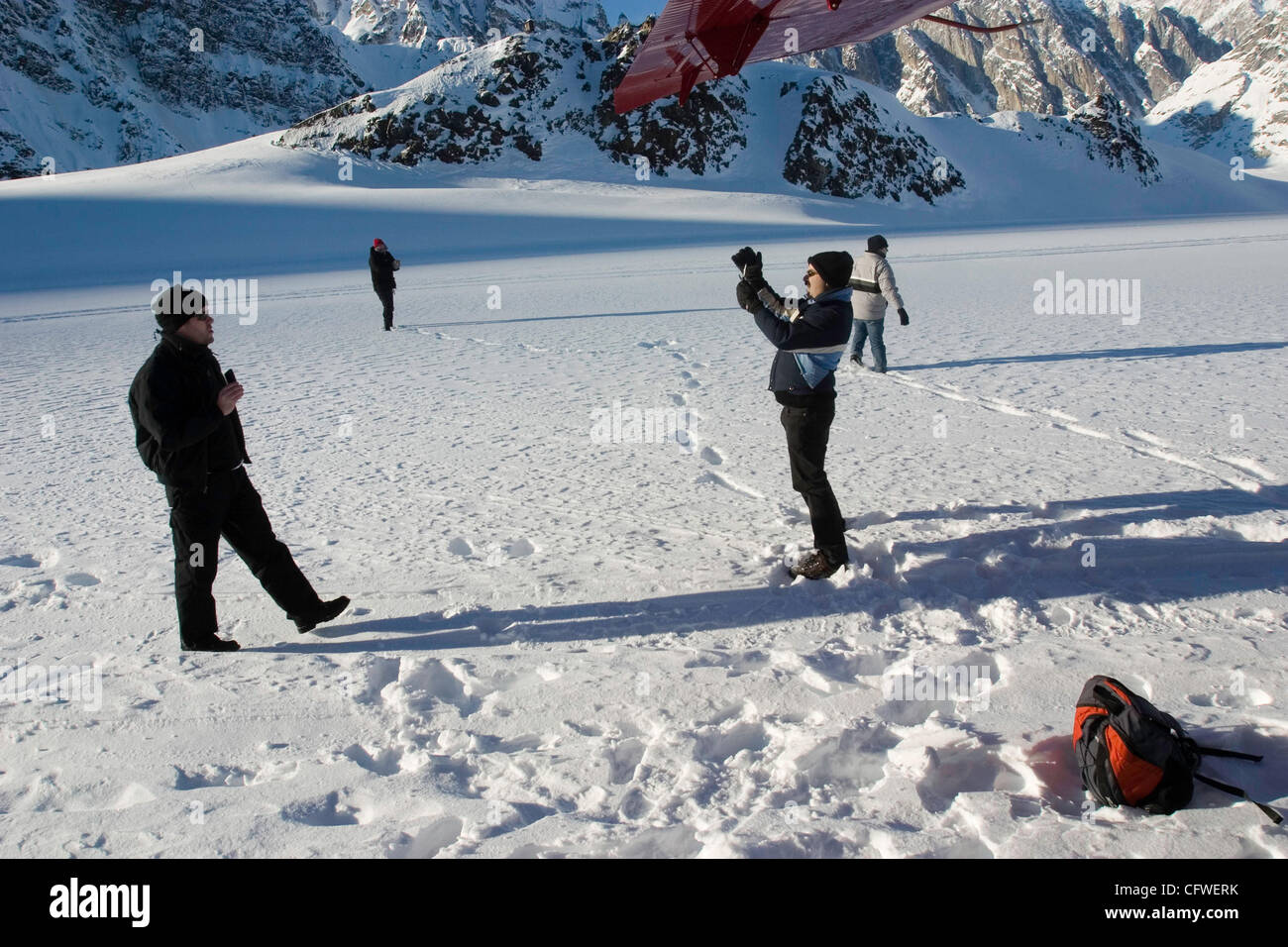 Bill Scannell's party on the Ruth Glacier, below Mt. McKinley Stock ...