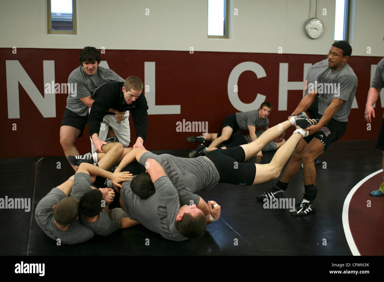 Marcus Le Vesseur, right, tugs on a teammate's feet as he and other ...