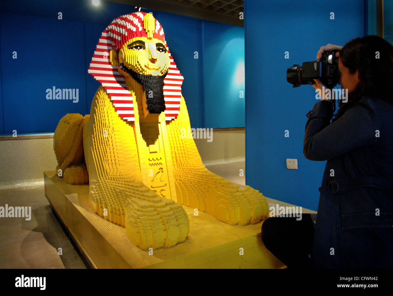 A model of the Sphinx made entirely of Lego bricks is photographed ...