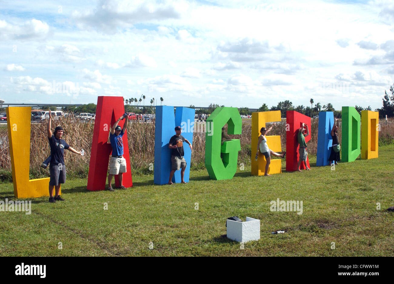 Mar. 9, 2007; Sunrise, FL., USA; Fans pose in front of the Langerado ...