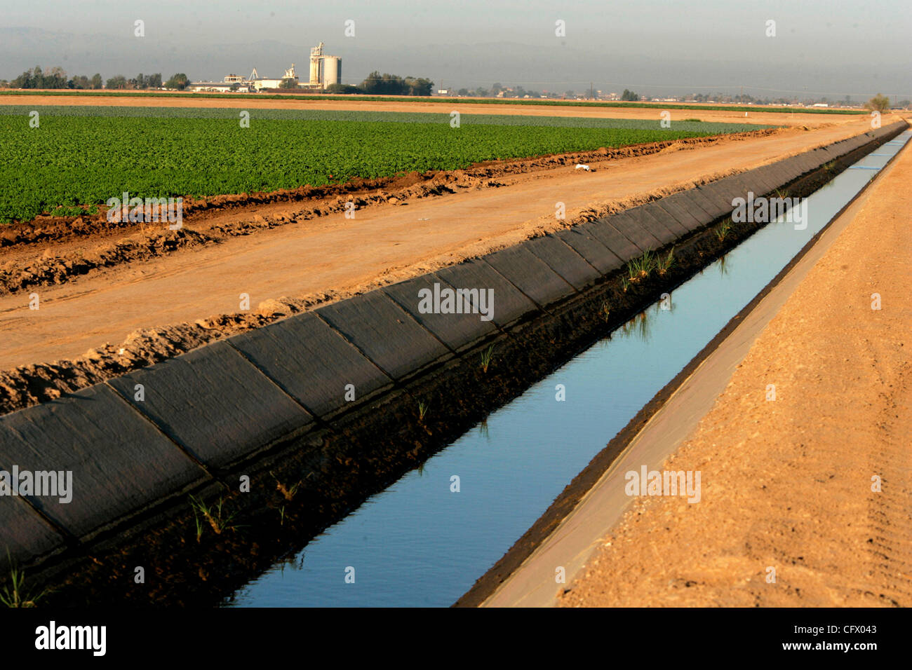 March 15, 2007 Holtville, CA Water troughs line levees which surround ...