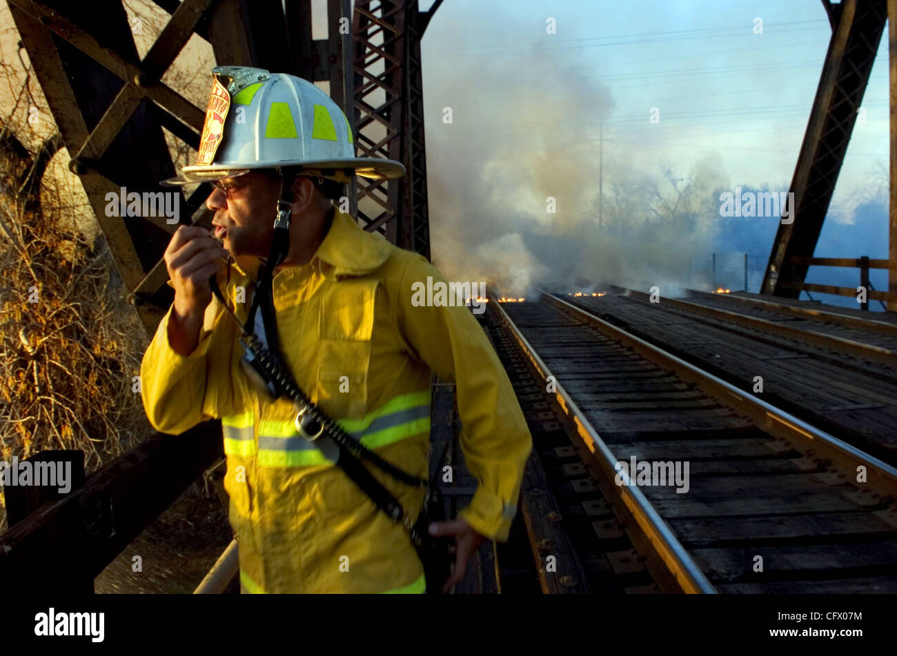 Sacramento Fire Department Battalion Cheif Michael Bartley (cq) directs ...