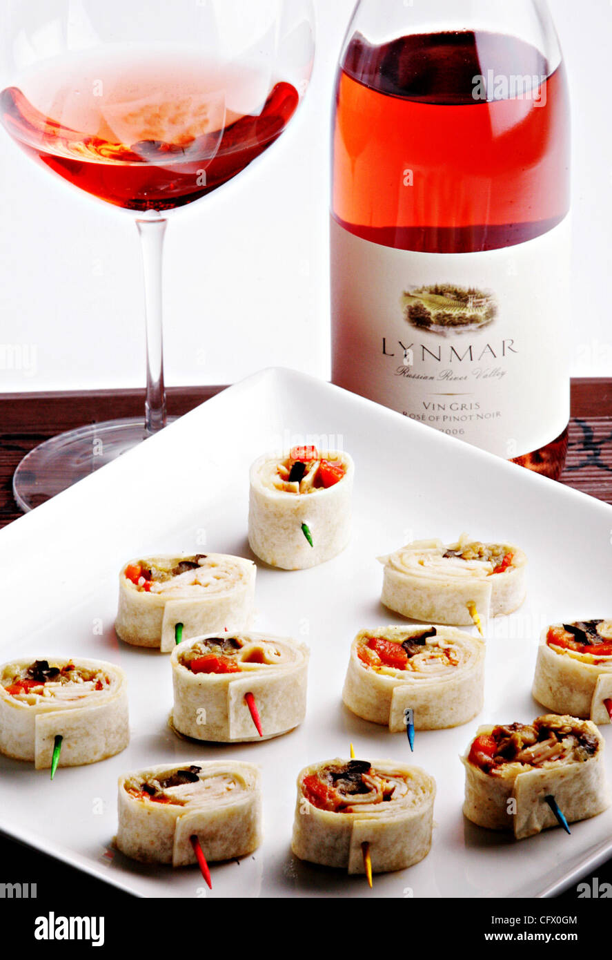 Chicken, eggplant and pepper wrap with Lynmar Vin Gris(Mike Lucia/Tri ...