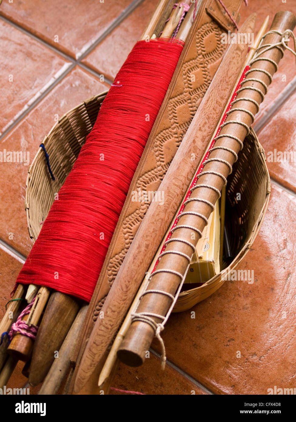 Tools for weaving used by Guatemalan indigenous family in in Antiqua ...