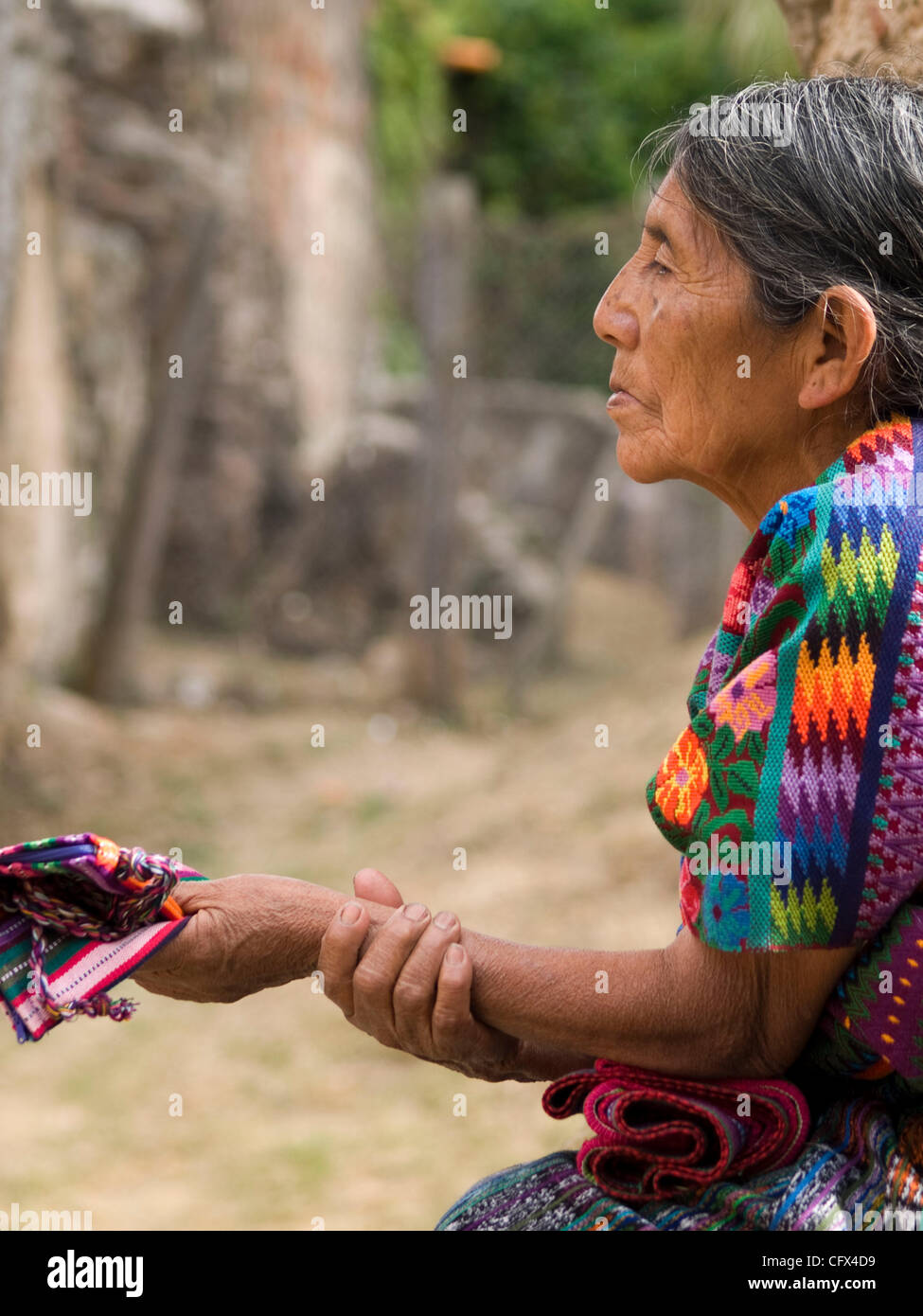 Guatemalan indigenous family in traditional clothing in Antiqua ...