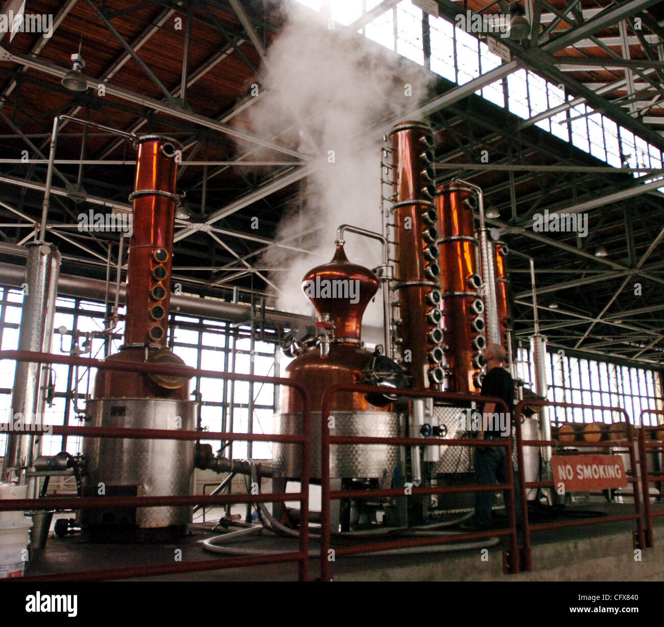 Brandy is distilled in a large still at Hangar One Vodka at Alameda ...
