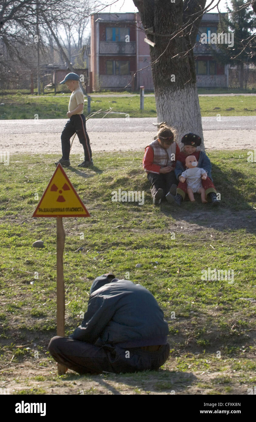 Sign of radiational danger in 30 km. Chernobyl zone in Belarus Stock ...