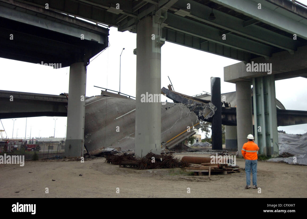 A collapsed ramp from eastbound Interstate 80 to eastbound Interstate ...