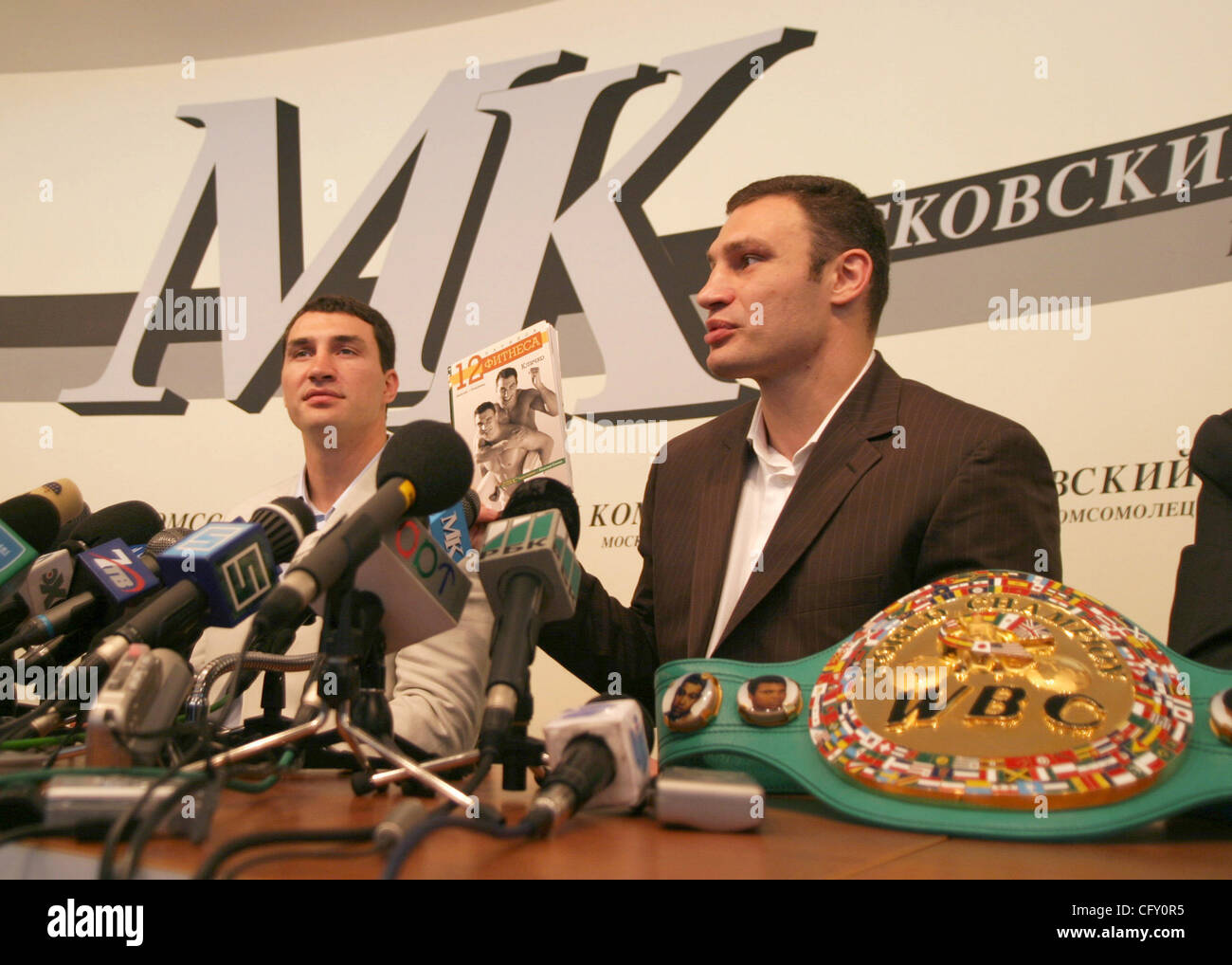Boxers-heavyweights Vitaly (on the right) and Vladimir Klichko at press ...