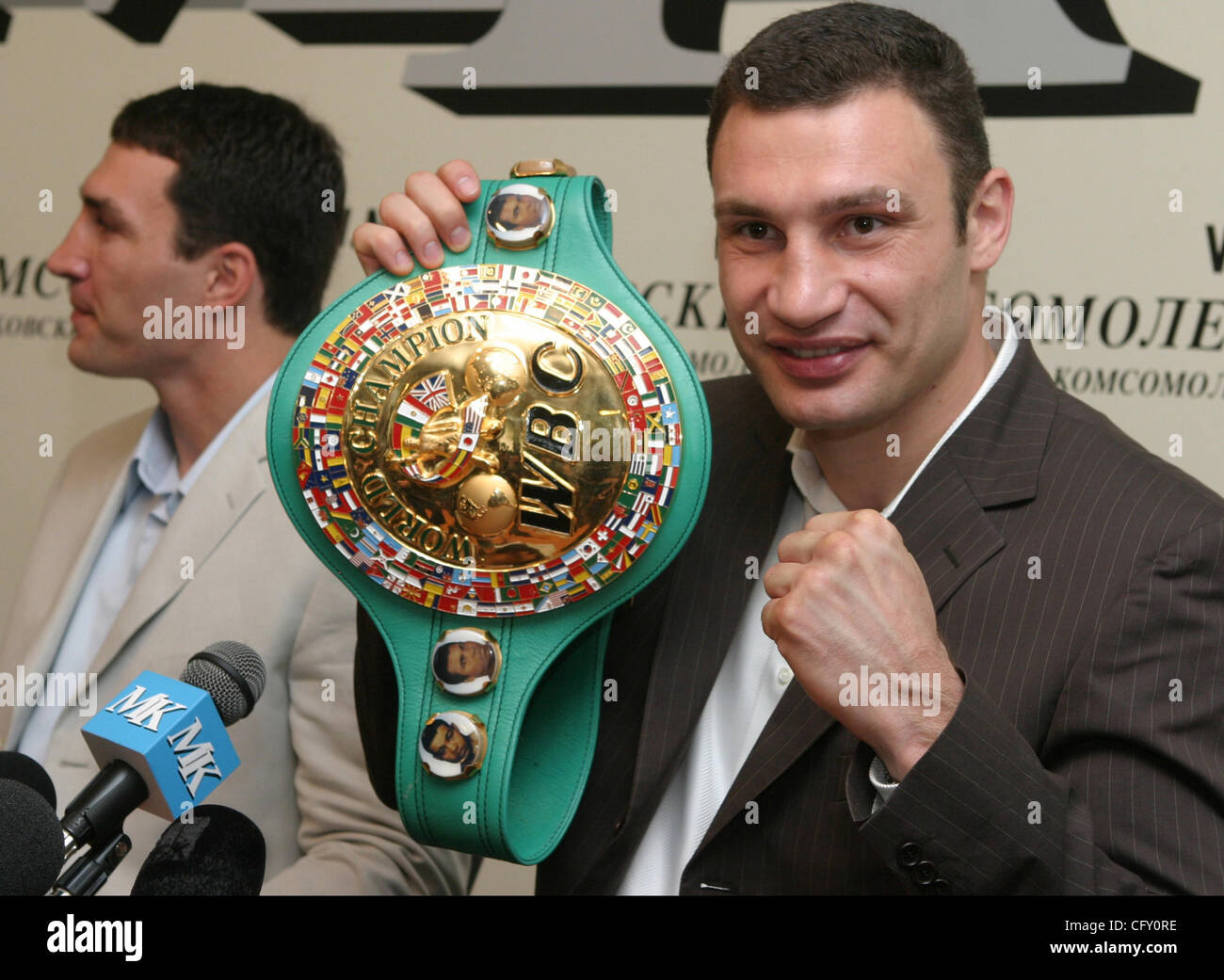 Boxer Vladimir and Vitaly Klichko (from left to right) at press ...