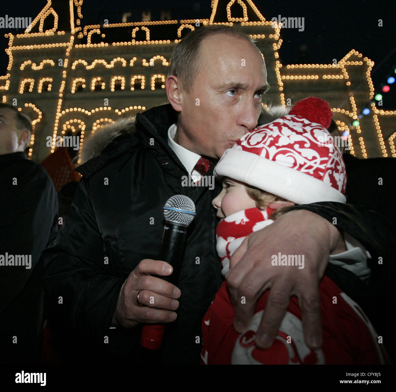 Vladimir Putin with russian kids at the skating rink on the Red Square ...