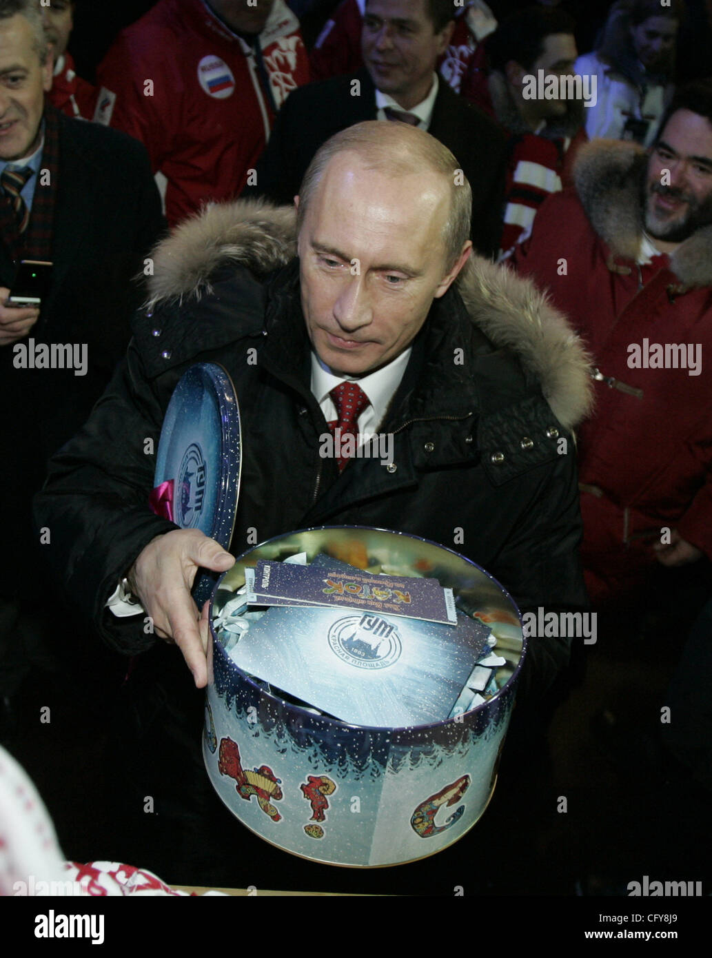 Vladimir Putin with russian kids at the skating rink on the Red Square ...
