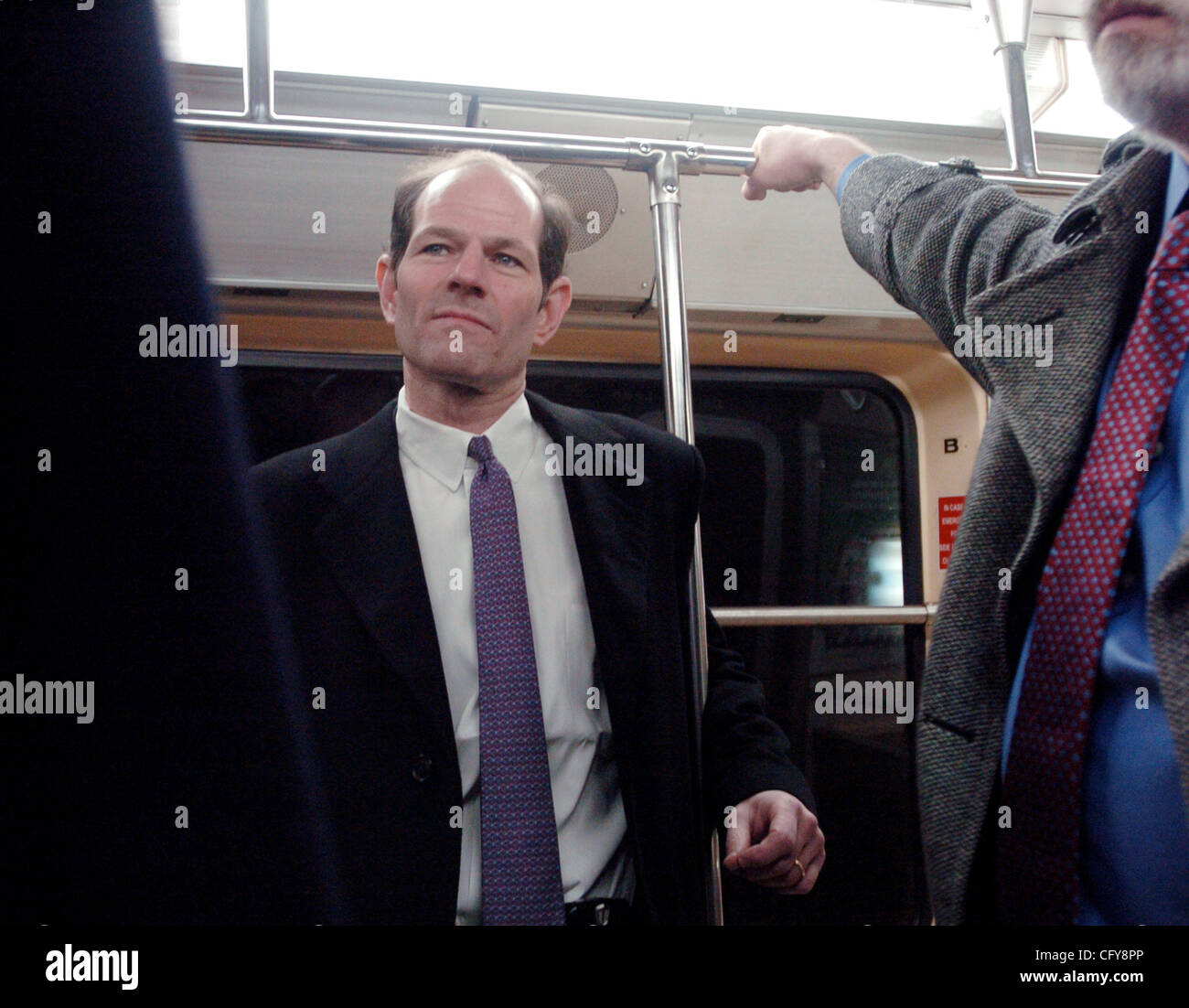 New York State Governor Eliot Spitzer rides a NJ PATH train from 33rd ...