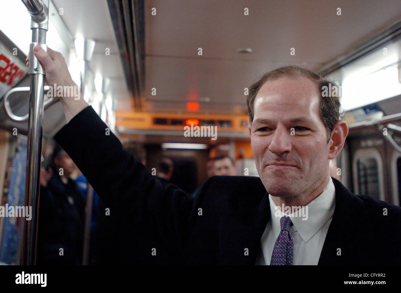 New York State Governor Eliot Spitzer rides a NJ PATH train from 33rd ...