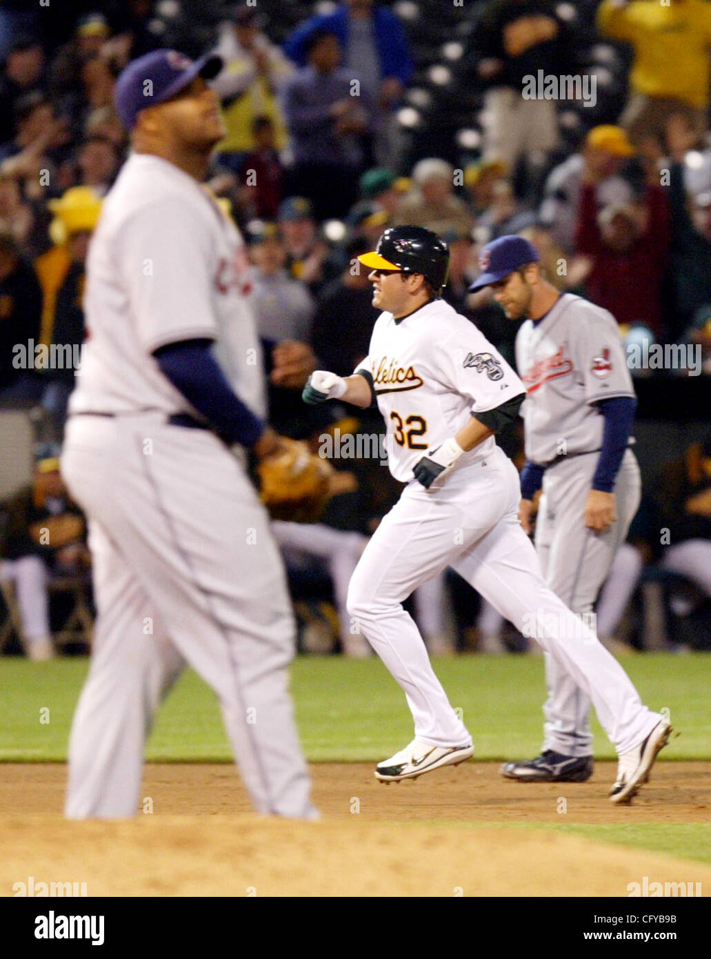 Oakland Athletics' Jack Cust, center, runs the bases after his two run ...